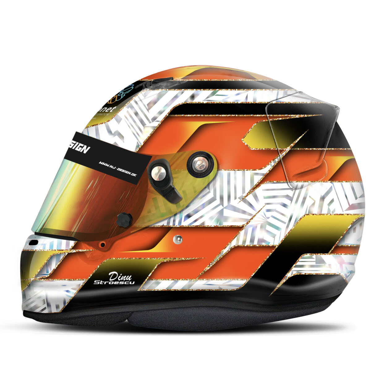Helmet design for Dinu Stroescu designed on an Arai CK-6 helmet.