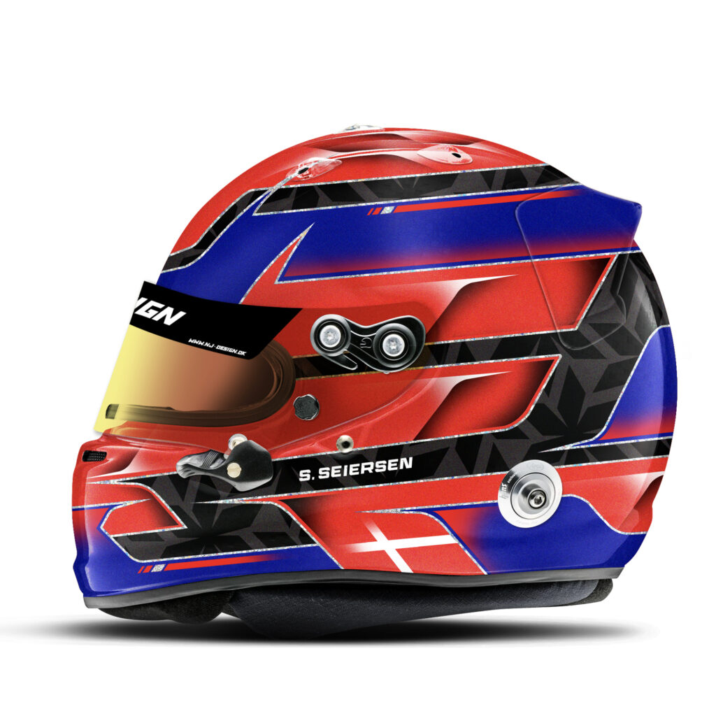 Custom helmet design for Simon Seiersen with metallic colors.