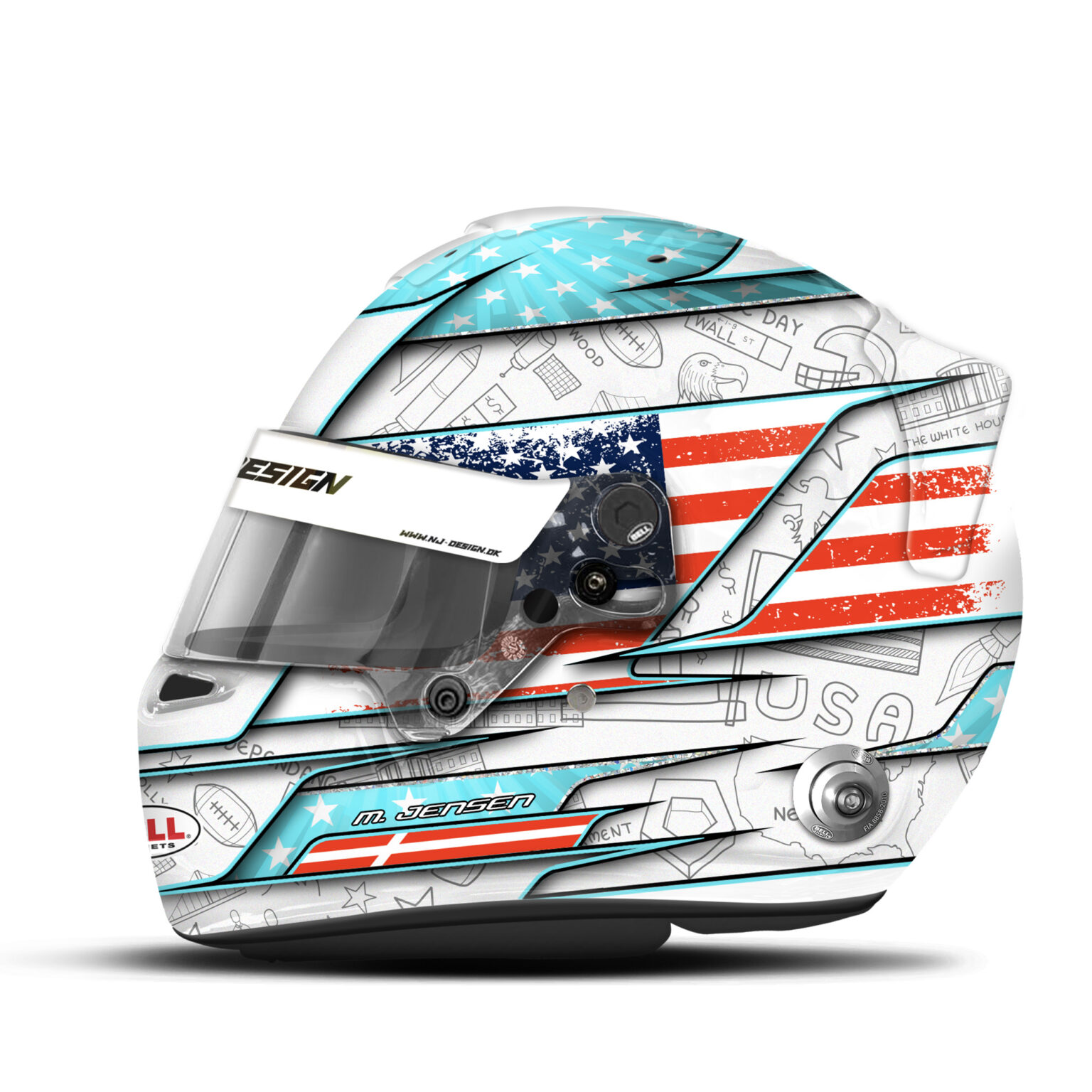 Custom helmet design by NJ Design for 20223 motorsport season